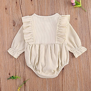 Sasaerucure Infant Baby Girl Clothes Solid Ruffle Long Sleeve Romper Bodysuit Tops One Piece Jumpsuit Fall Winter Outfit (Apricot, 0-3 Months)