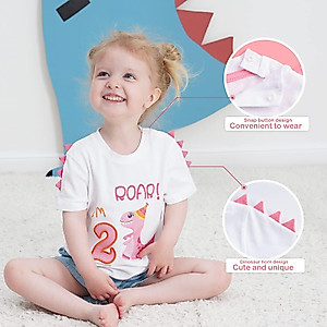AMZTM Girl 2nd Birthday T-Shirt Dinosaur Party B-Day Themed Tee Toddler Gift(White, 3T)