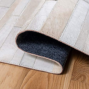 SAFAVIEH Studio Leather Collection 5' x 8' Ivory / Light Grey STL804A Handmade Mid-Century Modern Leather Area Rug