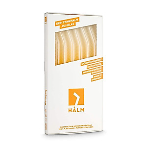 Halm Glass Straws - 6 Reusable 9 Inch Bent Drinking Straws + Plastic-Free Cleaning Brush - Dishwasher Safe - Eco-Friendly - Perfect for Smoothies, Cocktails, Boba - Made in Germany
