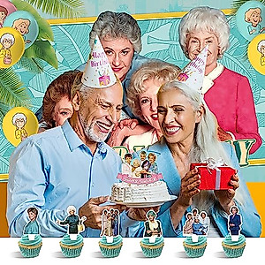Golden Girls Birthday Party Decoration, Include The Girls Party Backdrop 5 x 3 FT, Cake Topper, Latex Balloons, for Women Fans Birthday Party