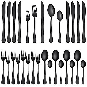 20 Piece Black Silverware Set Service for 4, Stainless Steel Flatware Utensils Set, Black Cutlery Set Knives Spoons and Forks Set, Mirror Polished, Dishwasher Safe