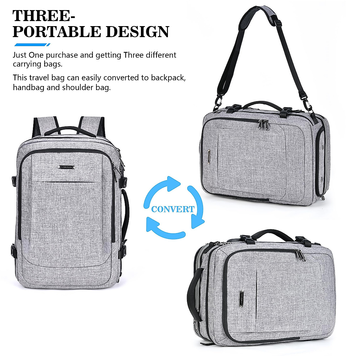 LOKASS 55L Travel Backpack All in One Carry on Backpack/Handbag/Shoulder bag, Flight Approved Travel Essentials Luggage Bag for Business Trip Travel, with Removable Toiletries Display Bag