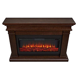 BOWERY HILL Traditional Solid Wood Electric Fireplace Mantel Heater with Remote Control, Adjustable Led Flame, 1500W in Dark Walnut