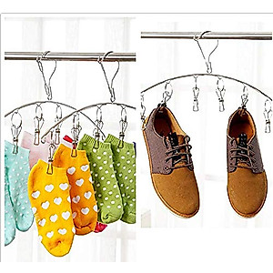 Portable Stainless Steel Clothes Pins Heavy Duty Laundry Drip Hanger with 8 Clips Hanging Drying Rack Closet Organizer