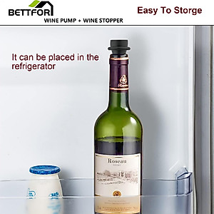 BETTFOR Wine Saver Pump with 4 Vacuum Wine Stoppers, Wine Bottle Stoppers with Food Grade Silicone Leak proof Keep Fresh Suitable for All Standard Wine Bottles