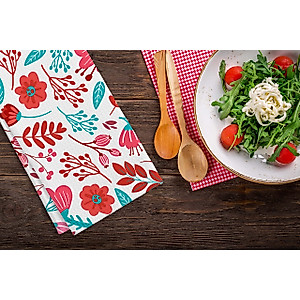 QIYUHOY Hand Drawn Floral Pattern in Red Tones Kitchen Towels or Tea Towels, 16 X 24 Inches Cotton Modern Dish Towels Dishcloths, Dish Cloth Flour Sack Hand Towel for Farmhouse Kitchen Decor