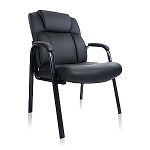 CLATINA Big and Tall Office Chair 400lbs Leather Reception Chair with Bonded Padded Armrest Wide Seat Desk Chair No Wheels for Reception Conference Waiting Room Side Office Home Black
