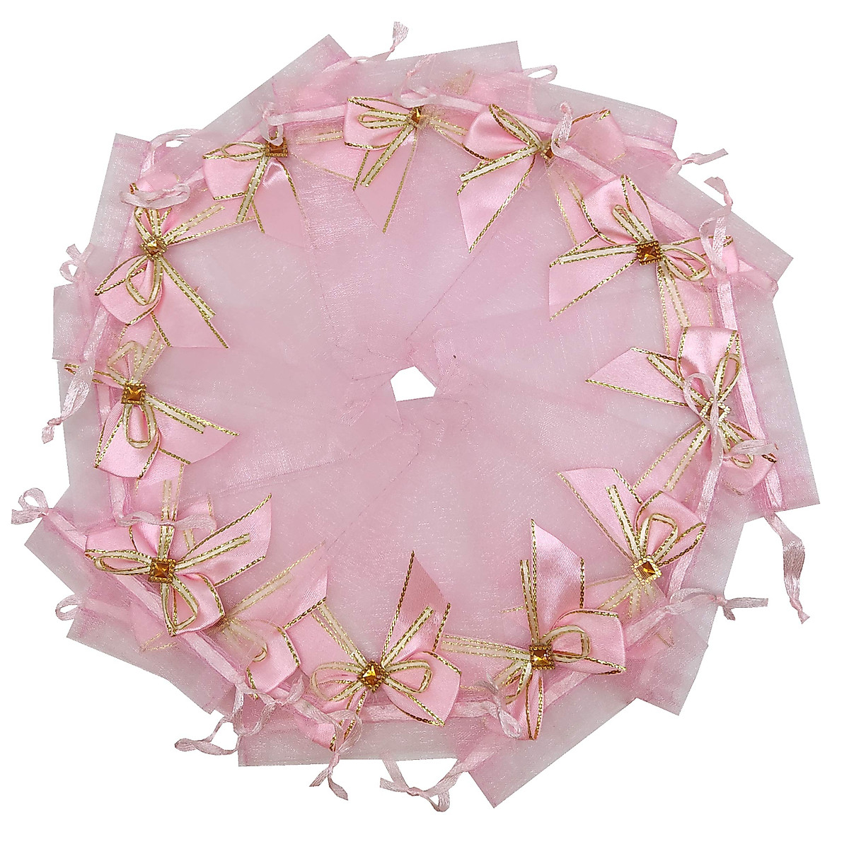 Sanrich 50pcs Sheer Organza Bags 3.9x4.7 Inches Jewelry Bags Candy Rose Drawstring Pouches Wedding Favor Gift Bags Business Display Sachets (Pink)