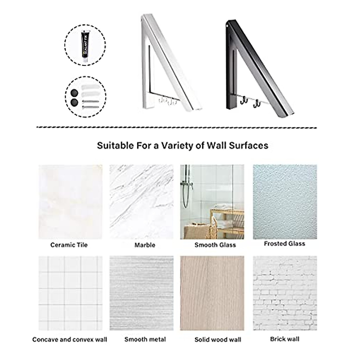 OnlyOne Select Retractable Clothes Rack Wall Mount, Folding Clothes Hanger Drying Rack, for Laundry Room Closet Storage Bathroom Bedroom Organization (Silver)