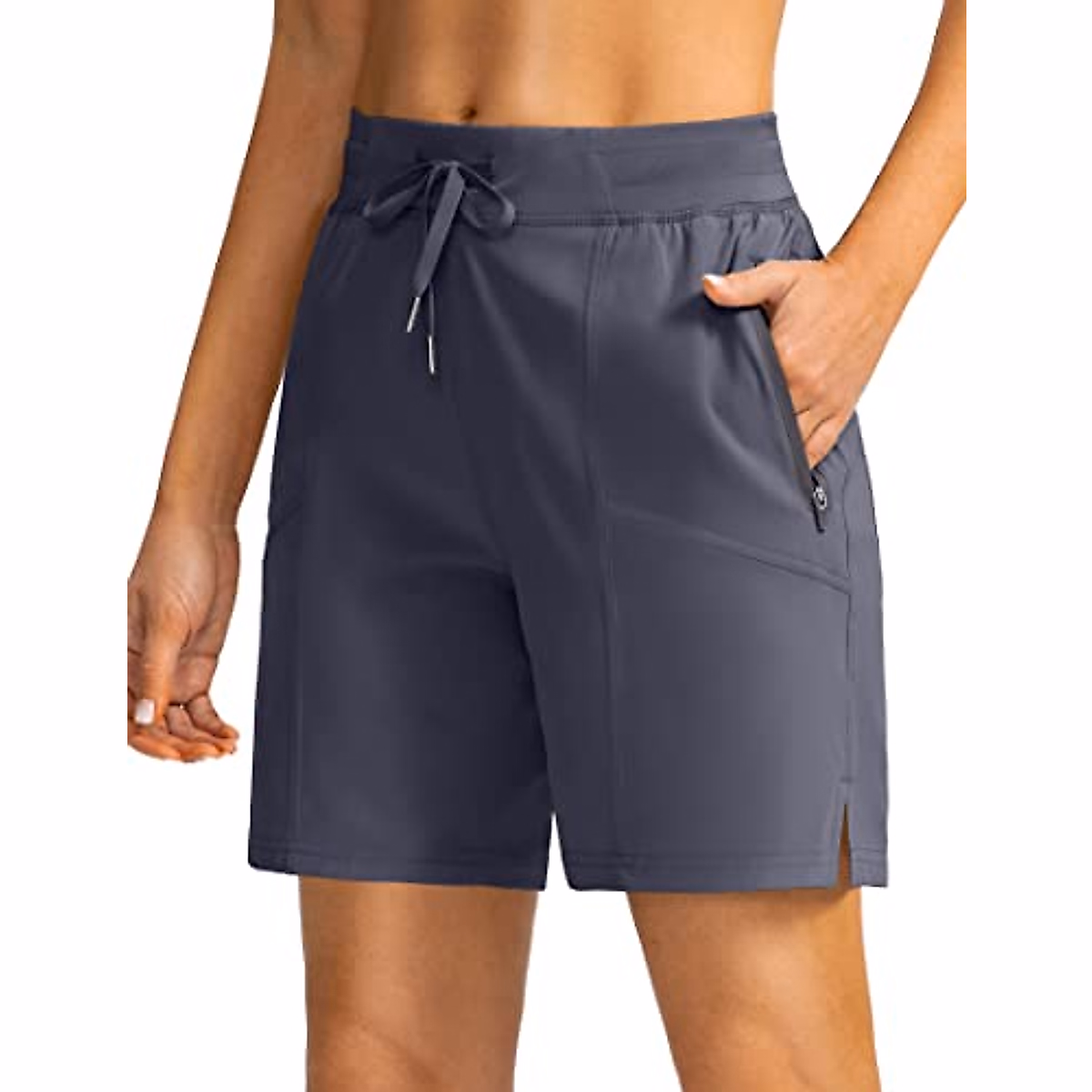 Soothfeel Women's Hiking Cargo Shorts with 4 Pockets 7 Inch Long Quick Dry Athletic Golf Shorts for Women Casual Summer (Grey, X-Small)