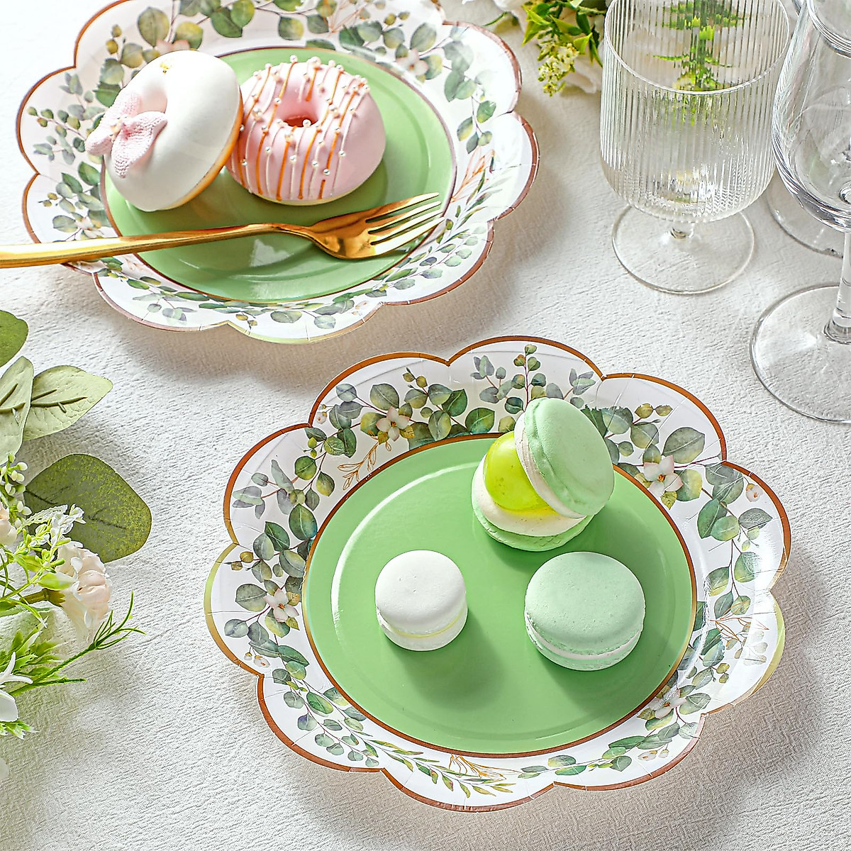 Suttmin Sage Green Paper Plates Sage Green Party Decorations Eucalyptus Disposable Dinner Plates 9 inch Greenery Floral Leaf for Bridal Shower Wedding Birthday(50 Pcs)