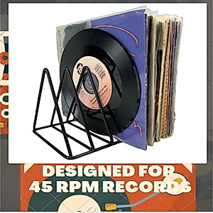 45rpm Vinyl Record Storage Holder - 7inch Stand Metal Wire Rack Holds up to 33 Album Lp's - Premium Display, Simple and Contemporary Shelf Concept Design for 7" Records (Black, 1)