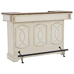 Signature Design by Ashley Realyn French Country Bar with Metal Footrest, White & Beige
