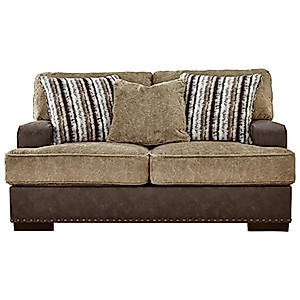 Signature Design by Ashley Alesbury Casual Faux Leather Loveseat, Dark Brown & Light Brown