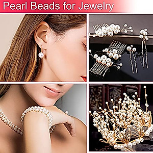 Pearl Beads for Crafts, Cludoo 4mm 6mm 8mm 10mm 12mm Round Pearl Beads Loose Bracelet Pearls White Pearl Beads with Hole for DIY Craft Necklaces Choker Jewelry Repairing Making