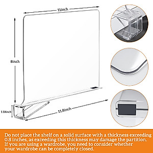 Suoyouman Acrylic Shelf Dividers for Closet Organization 6Pcs Closet Shelf Dividers for Shelves Shelf Organizer, Transparent Closet Shelf Divider for Purse Shelf Organizer Bedroom and Office Shelves