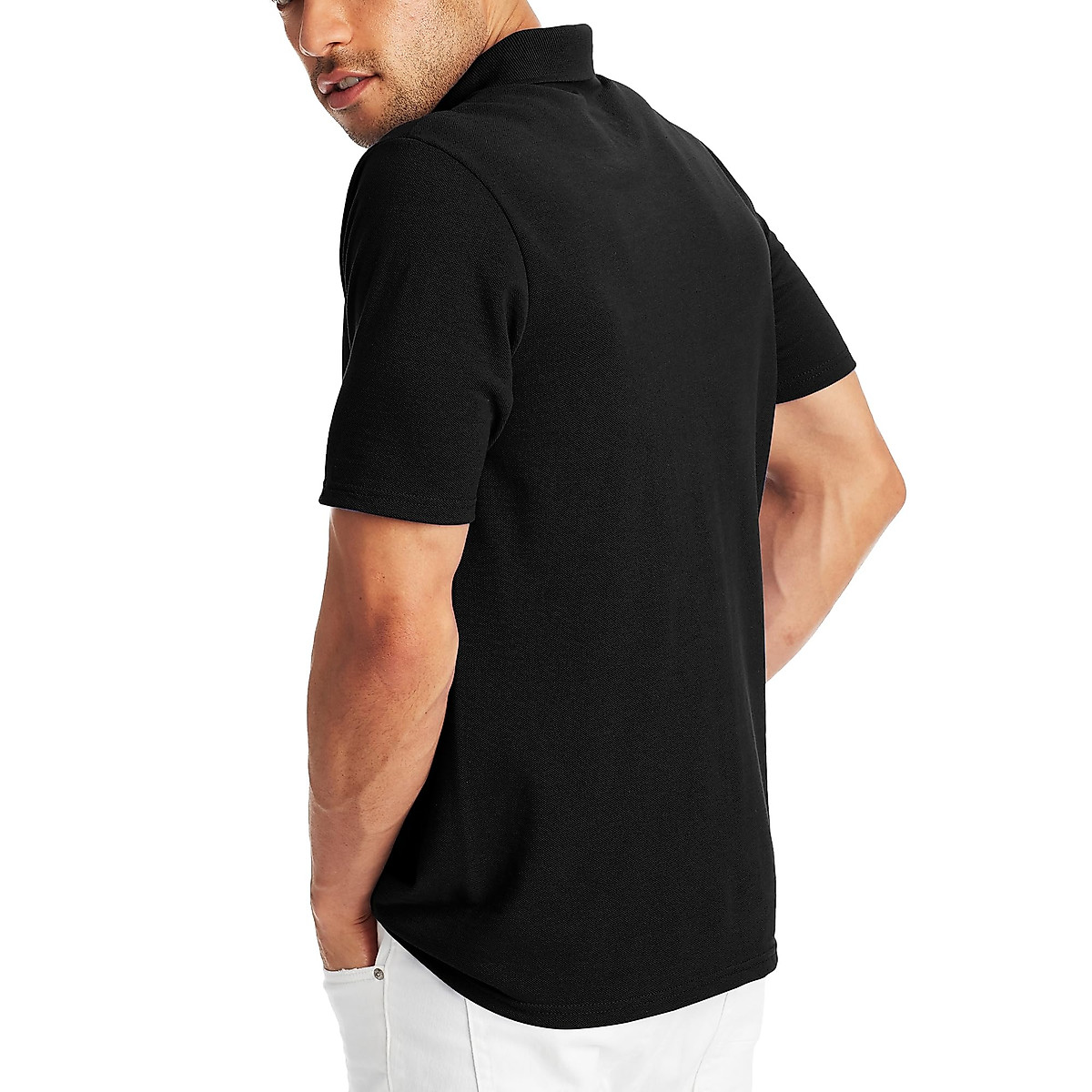 Hanes mens Short Sleeve X-temp W/ Freshiq Polo Shirt, Black, Large US