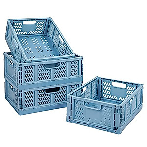 Phyllia 4 PC Baskets Plastic for Shelf Home Kitchen Storage Bin Organizer, Stackable Container Crate for Bedroom Bathroom Office Clothes Beauty(Blue, 13.3x10.2x5.1)