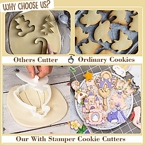 Flycalf Princess Cookie Cutters Biscuit Cutter Baking with 3D Stamper Biscuit Carriage Shape PLA Accessories Cutter Molds Gifts Decorative Party 3.5" Kitchen Cake Supplies