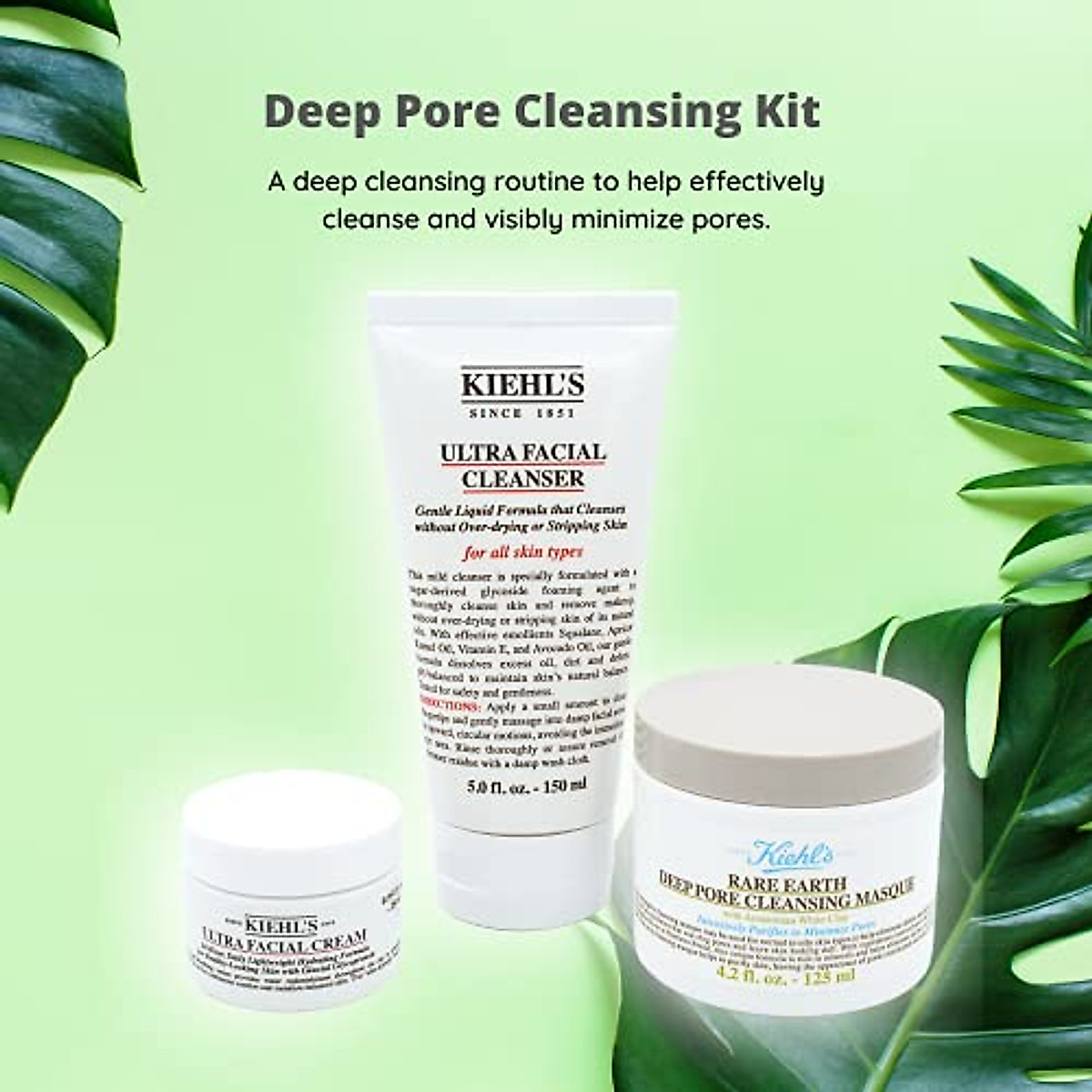 Kiehl's Deep Pore Cleansing Kit:: Ultra Facial Cleanser Wash, Deep Pore Cleansing Mask, Ultra Facial Cream - Face Skin Care Routine Set for Oily, Dull, Acne Prone Skin