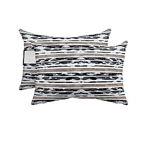 Chaise Lounge Head Resting Pillows, Gray Camouflage Gradient Mottled Retro Watercolor Outdoor Chaise Pillows, Waterproof Patio Furniture Pillows with Insert and Adjustable Stripe for Beach Chair