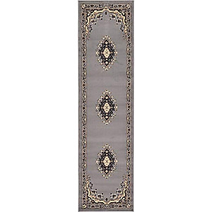 Unique Loom Reza Collection Traditional Persian Style Area Rug, 2 ft 2 in x 8 ft 2 in, Gray/Ivory