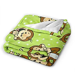 Uyomarer Funny Monkeys Green Throw Blanket Soft Throws for Adult Kids Summer Blanket for Couch Bed Sofa, Black, 60x50