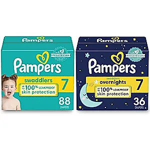 Pampers Disposable Diapers Size 7, Swaddlers One Month Supply (88 Count) + Overnight (36 Count)