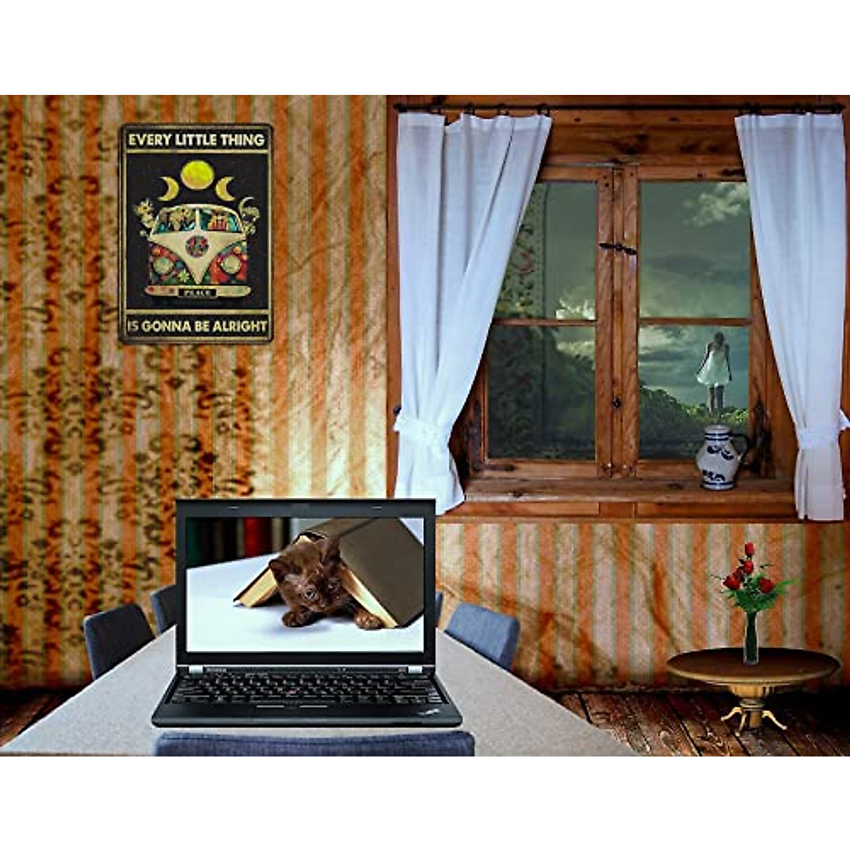 KONMPFEY Funny Hippie Room Decor Every Little Thing Is Gonna Be Alright Retro Metal Tin Sign Wall Art Posters For Hippie Gifts Man Cave Home Coffee Bar Signs 8x12inch