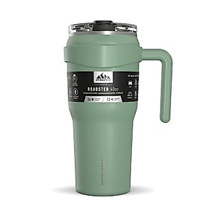 Hydrapeak Roadster 40oz Stainless Steel Tumbler Double Wall Vacuum Insulated Water Bottle With Handle And 2 in 1 Straw Lid (Sage)
