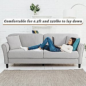 Shintenchi 87" Modern Sofa Loveseat Couch, Oversize Deep Seat Sofa, Loveseat Furniture with Hardwood Frame, Mid-Century Upholstered Couch for Living room, Bedroom, Round handrail, Light Gray