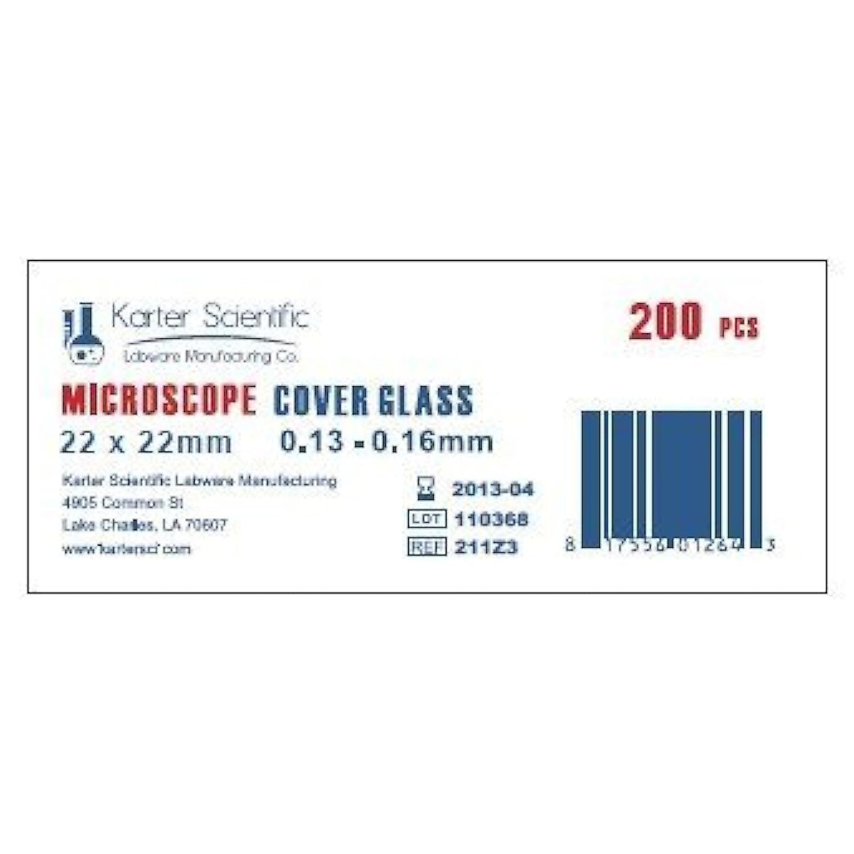 Standard Microscope Cover Slips, #1 Thick, 22x22mm, Karter Scientific 211Z3 (Pack of 200)