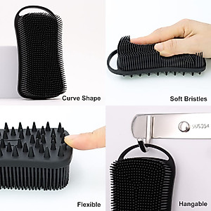 2 in 1 Soft Silicone Body Scrubber, Shower Loofah for Sensitive Skin, Lathers Well, Scalp Massager, Double-Sided Shampoo Brush For Gentle Exfoliating