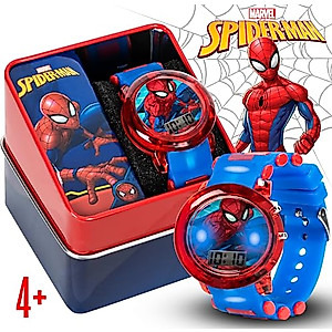 Accutime Kids Marvel Spider-Man Digital Quartz Plastic Watch for Boys & Girls with LCD Display Red/Blue (Model: SPD4464)