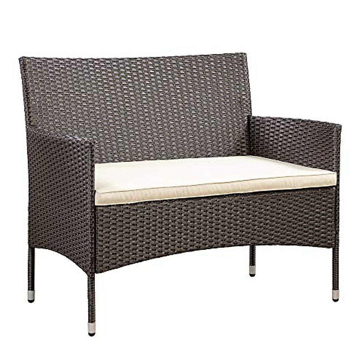 Amazon Basics Outdoor Patio Garden Faux Wicker Rattan Chair Conversation Set with Cushion - 4-Piece Set, Brown