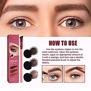 4D Hair Stroke Brow Stamp Brush, Eyebrow Hair Stroke Brush, Multi-Function Eyebrow Brush Ultra-thin Angled Realistic Eyebrow Brush & Eyebrow Cream Makeup Brush Set (Dark brown)