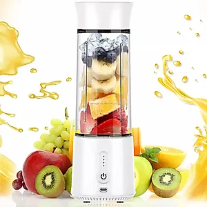 Smart Portable Blender - 17Oz Personal Blender for Smoothies and Shakes| 4000mAh Rechargeable USB Blender with 6 Blades| Blender for Sports ,Travel,Gym ,Fruit Juice Mixer, Home, Office, and Outdoors (White)