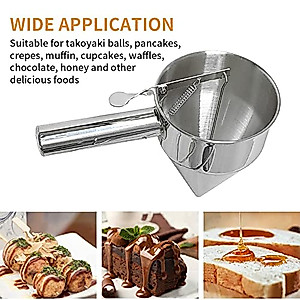 Mvckyi Pancake Batter Dispenser with Stand, Multifunction Stainless Steel Dispenser Funnel for Filling Cupcakes Pancakes Takoyaki or Any Baked Food Kitchen