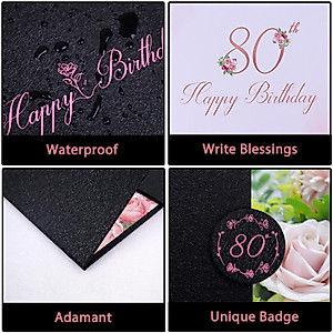 Vlipoeasn 80th Birthday Guest Book Alternative, Black and Pink 80th Birthday Party Decorations for Women, Creative Diamond 80th Birthday Signature Book, Cheers to 80 Year Old Birthday Party Supplies