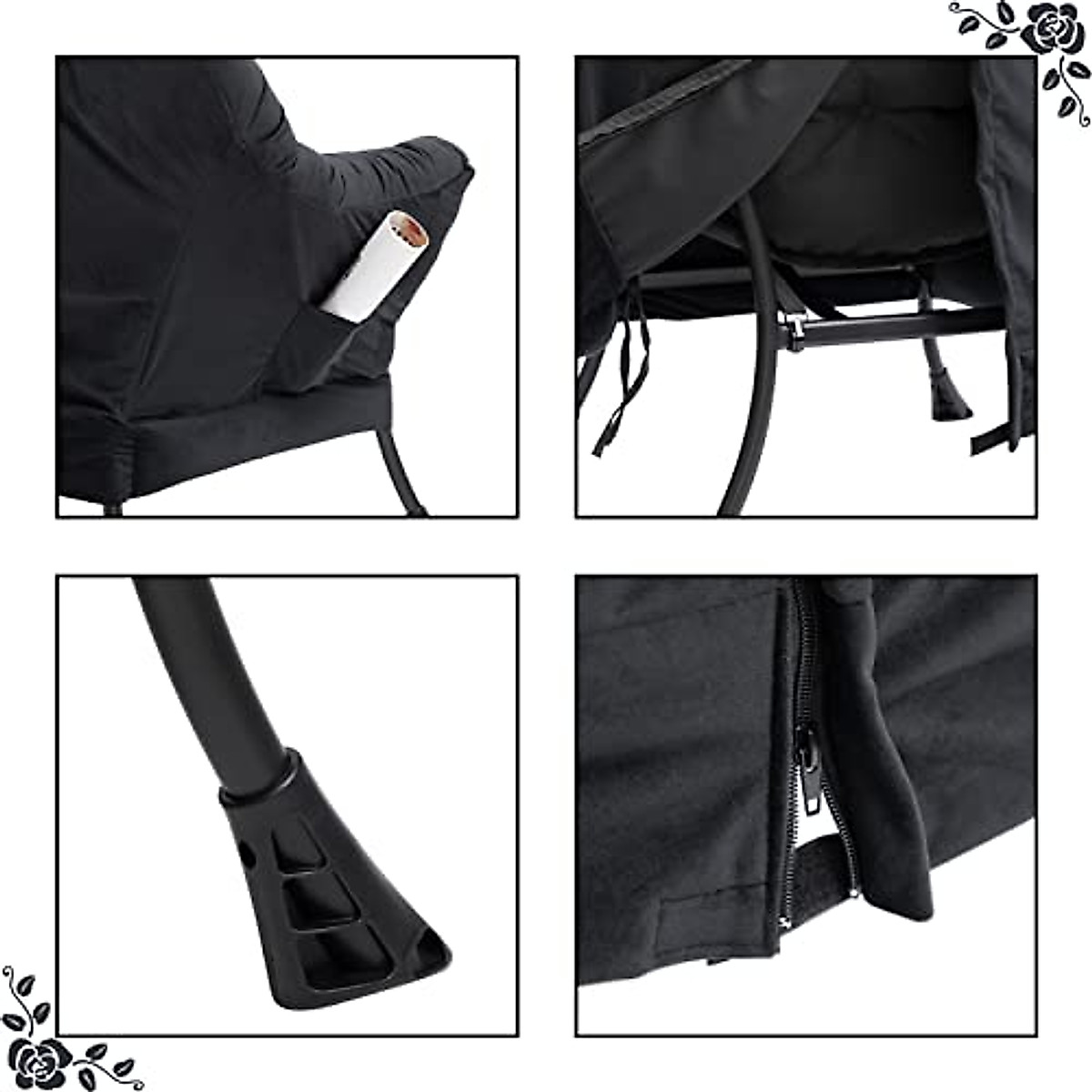 HollyHOME Modern Fabric Large Lazy Chair, Accent Comfy Upholstered Lounge Chair, Thick Padded Back Reading Chair with Armrest, Single Leisure Sofa Chair for Bedroom, Living Room, Dorm, Black