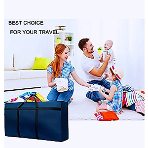 2-Pack 1680D Oxford Fabric Bags, Sturdy Foldable Waterproof Moving Tote Bag with Double Zippers and Reinforced Handles for Clothes Quilts, Jumbo Cargo Duffel Bag for Moving Packing Travelling(Blue)