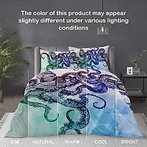 ARIGHTEX Octopus Bedding 3D Ocean Fish Duvet Cover Octopus and Octopus Feet Reversible Duvet Cover Set (Full)