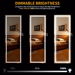 LVSOMT LED Wall/Door Mounted Jewelry Cabinet Armoire, Full Length Mirror with Lights, Lockable Storage Organizer, Over the Door Hanging Dressing Body Mirror (Wood)