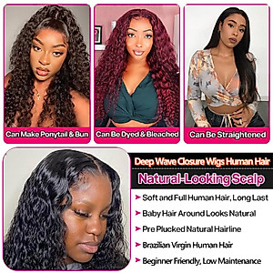 Deep Wave Lace Front Wigs Human Hair for Black Women Curly Human Hair Wig Wet Wavy Wear and Go Glueless Wigs Pre Plucked Bleached Knots Brazilian Virgin Wig with Baby Hair Natural Color 18 Inch