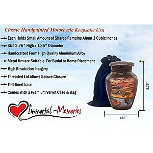 Motorcycle Keepsake Urn - Motorcycle Mini Cremation Urn for Ashes - Highway to Heaven Token Urn - Motorcycle Lovers Sharing Urn - Bikers Memorial Mini Ash Urn with Velvet Pouch & Case (Keepsake)