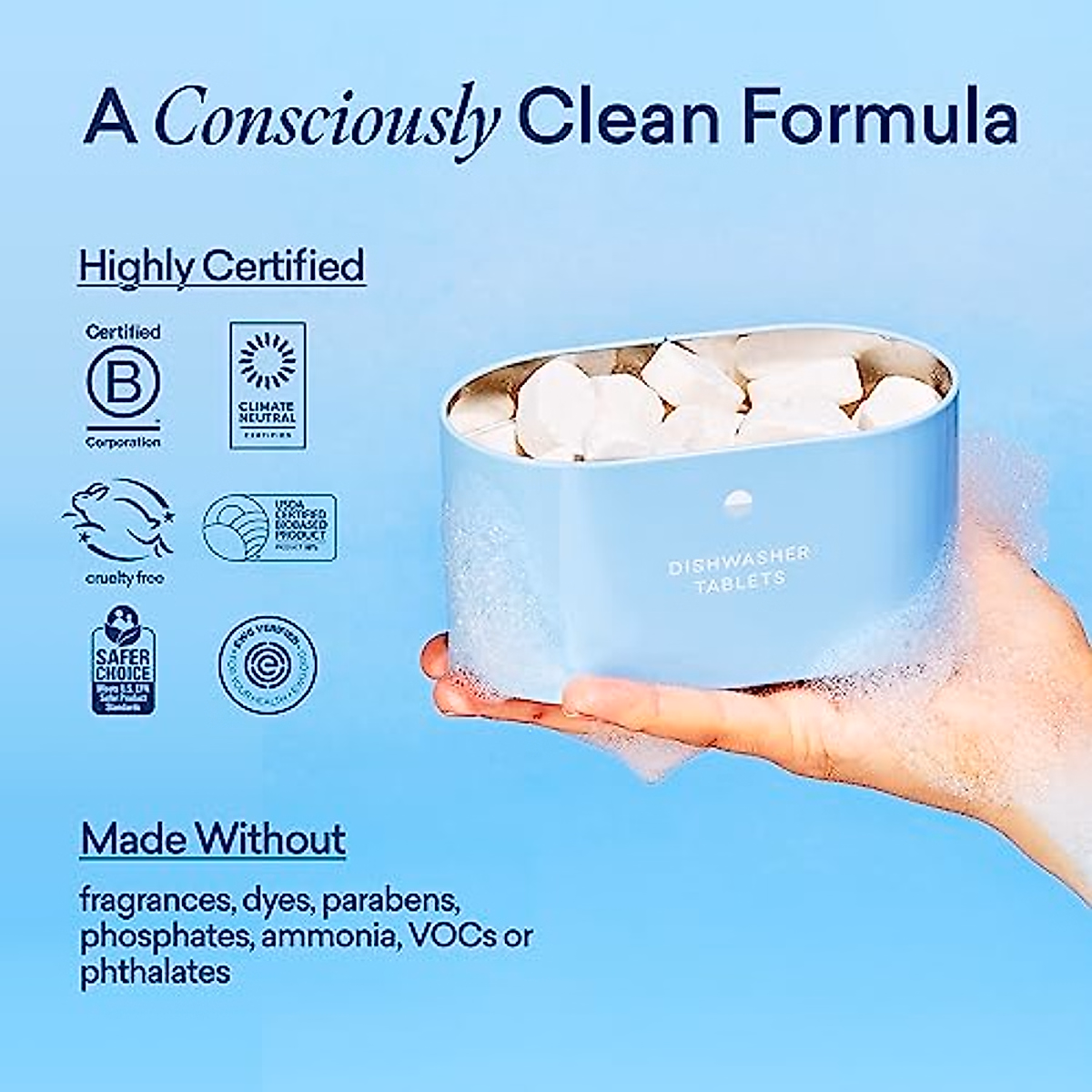 BLUELAND Dishwasher Detergent Tablet Starter Set - Unscented Plastic-Free & Eco Friendly Alternative to Liquid Pods or Sheets - Natural, Sustainable - 60 Washes