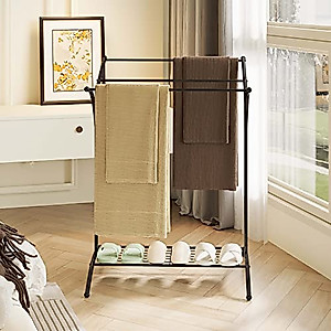JOIN IRON Freestanding Towel Rack, 3 Tiers Black Metal Towel Rack rfor Bathroom Accessories Organizer for Bath Storage & Hand Towels,Washcloths,Next to Tub or Shower