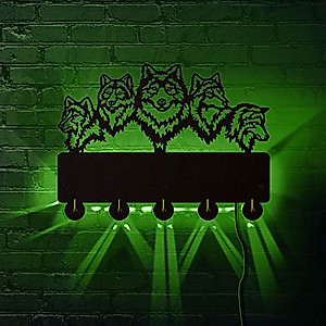 The Geeky Days Wildlife Wolf Wall Hanger Hook Wolf Family Black Wall Hooks Coat Hanger Bathroom Kitchen Key Hanger Key Hooks Rack with LED Backlight