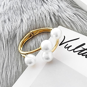 Caiyao 14K Plated Gold Big Pearl Clasp Cuff Bracelets Asymmetric Broadside Ball Handcuffs Wrist Bangle for Women Simple Fashion Jewelry-A layered